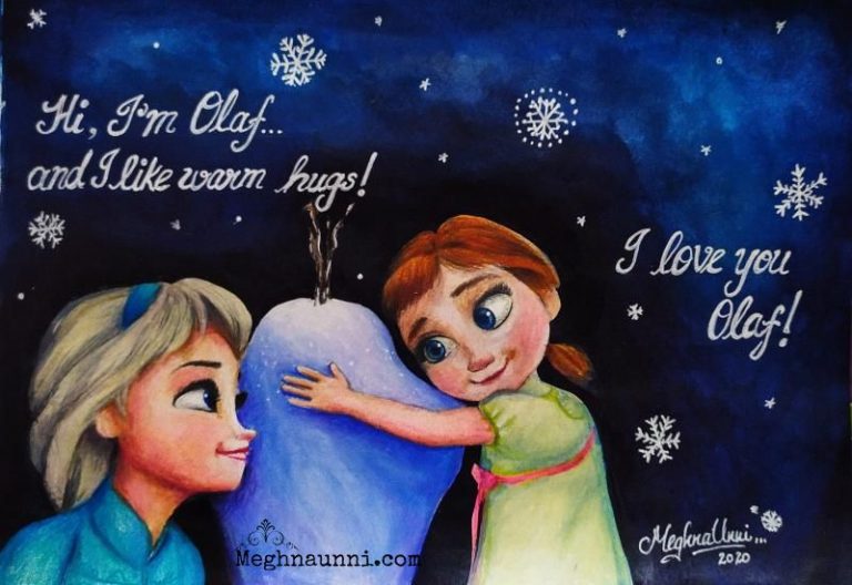 Little Anna and Elsa from Frozen – Holiday Painting 1 – Meghnaunni.com