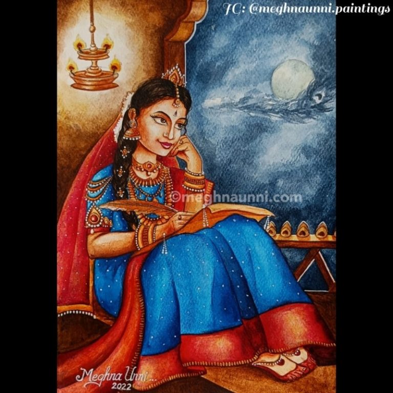 Rukmini Writing Letter to Krishna Acrylic Painting – Meghnaunni.com