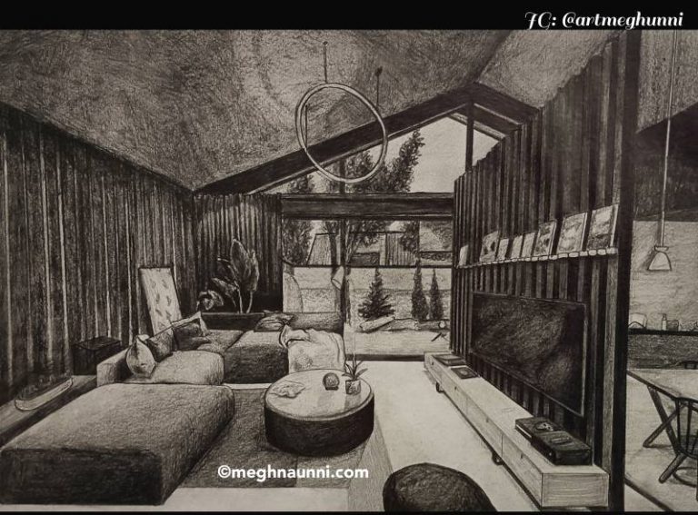 One-Point Perspective Drawing | Room Interior – Meghnaunni.com