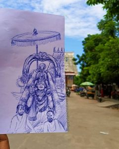 Thiru Varadaraja Perumal’s Garuda Sevai Quick Pen Sketch – Meghnaunni.com