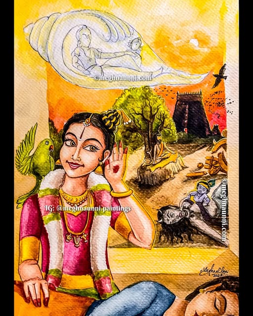 Thiruppavai Pasuram 6: PULLUM SILAMBINA KAANN Painting – Meghnaunni.com